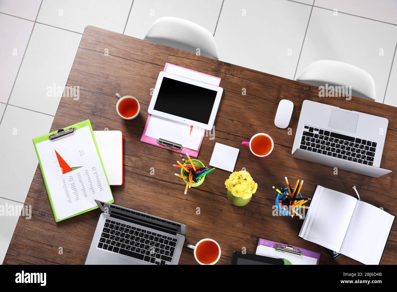 Office table for meetings, top view Stock Photo - Alamy