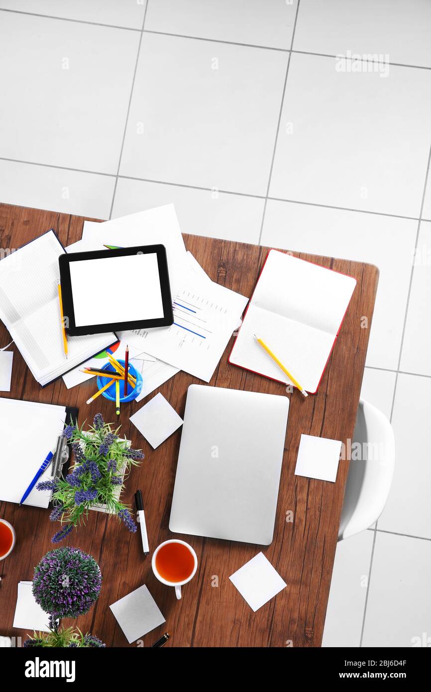 Office table for meetings, top view Stock Photo - Alamy