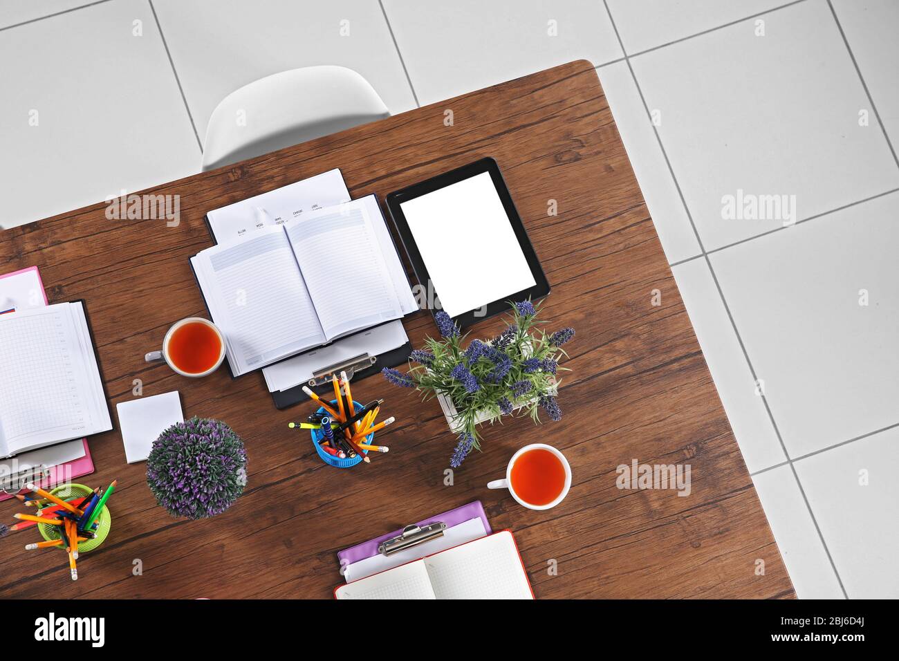 Office table for meetings, top view Stock Photo - Alamy