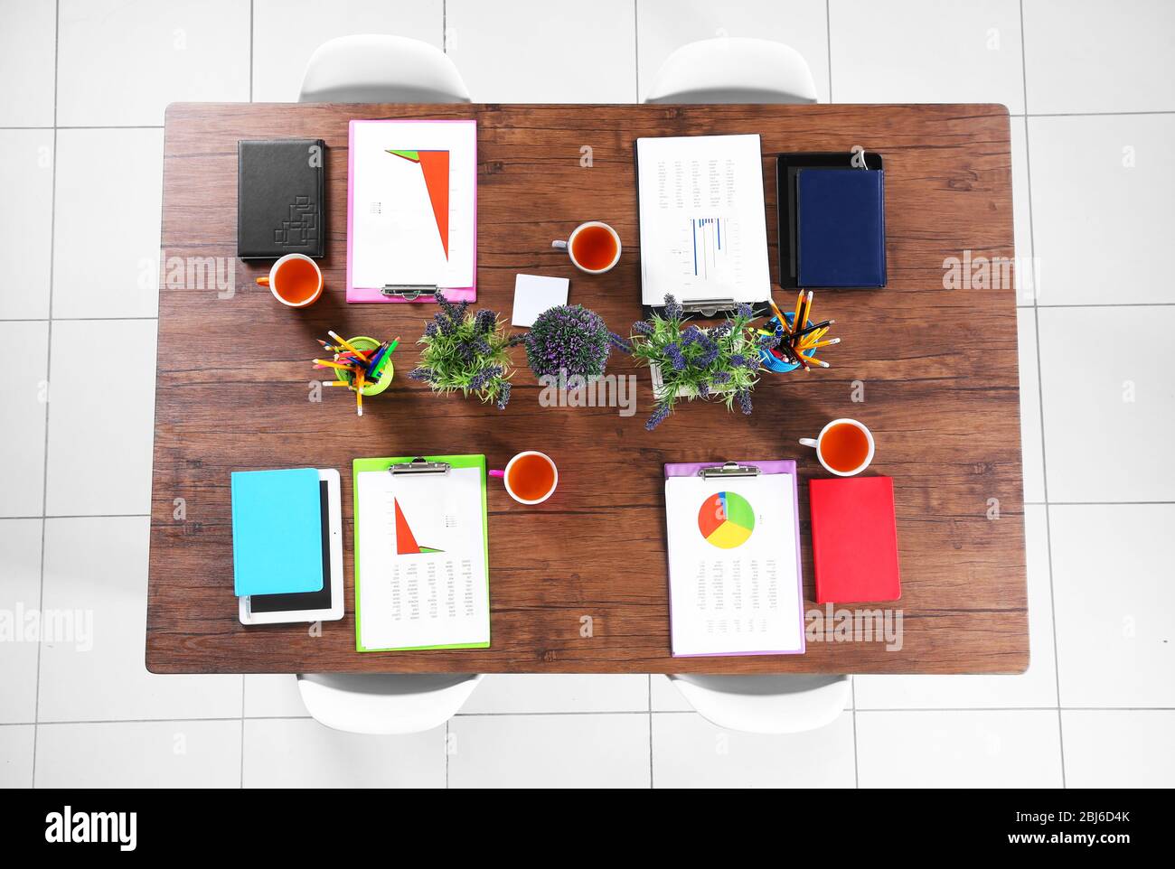 Office table for meetings, top view Stock Photo - Alamy