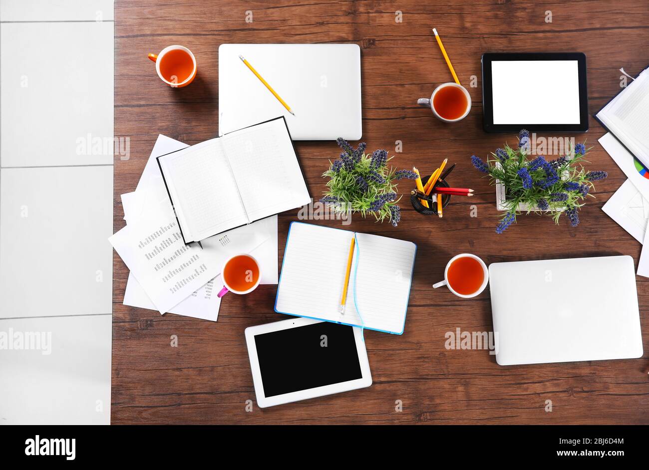 Office table for meetings, top view Stock Photo - Alamy
