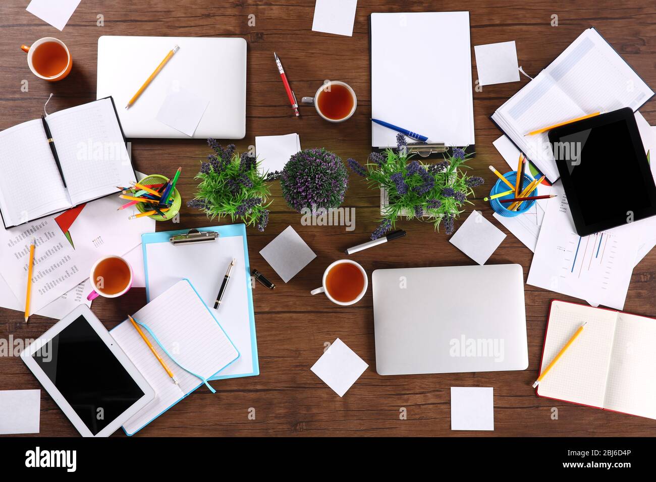 Office table for meetings, top view Stock Photo - Alamy