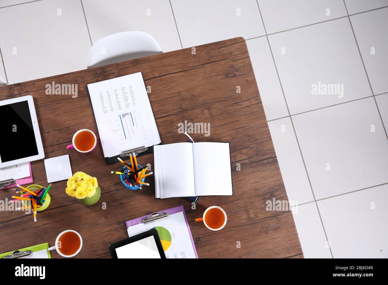 Office table for meetings, top view Stock Photo - Alamy