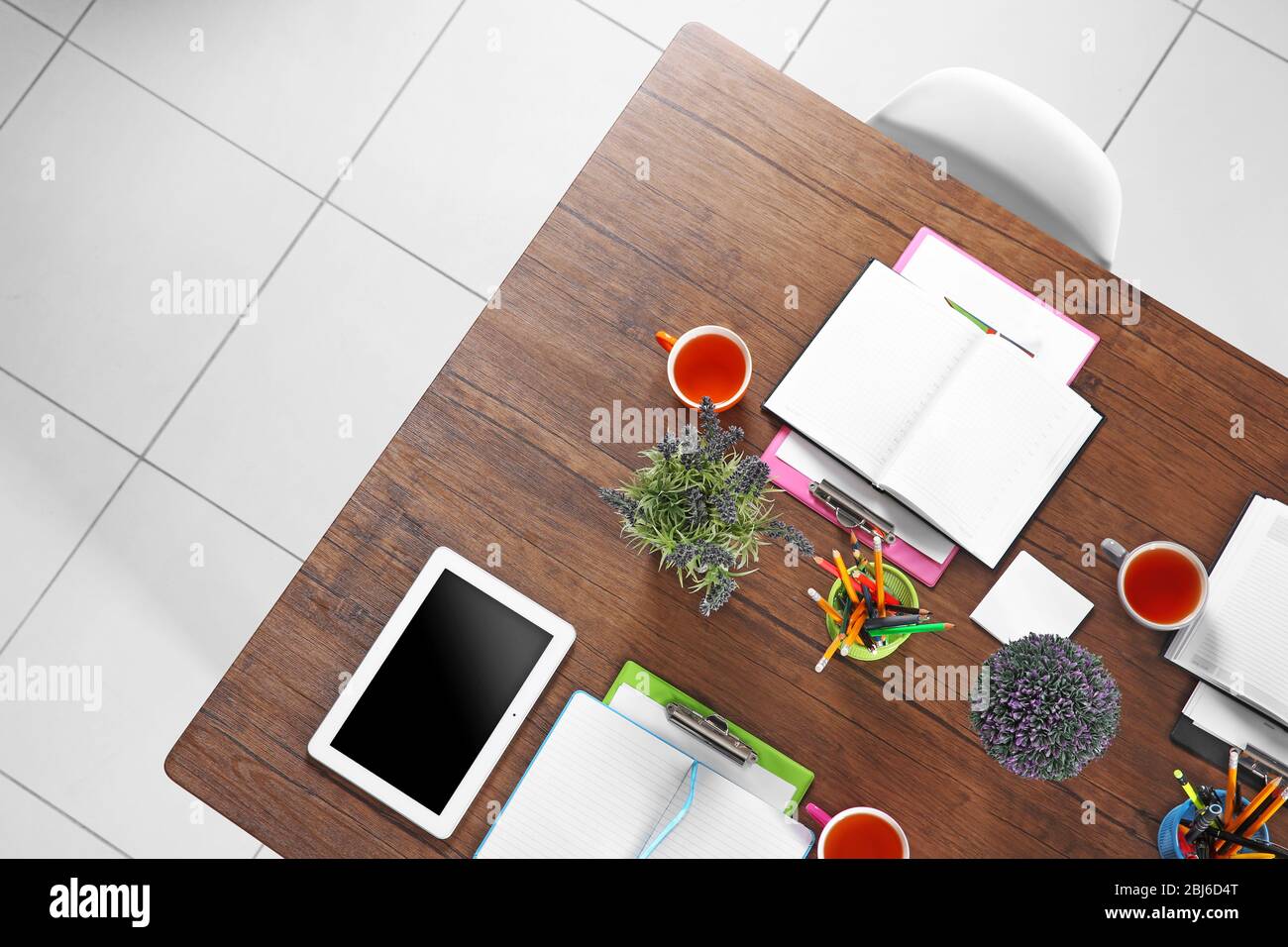 Office table for meetings, top view Stock Photo - Alamy
