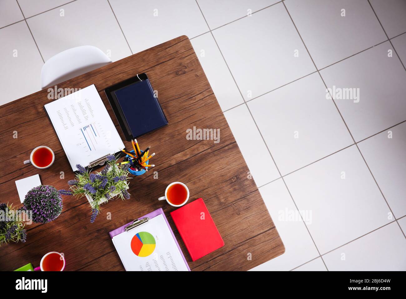 Office table for meetings, top view Stock Photo - Alamy