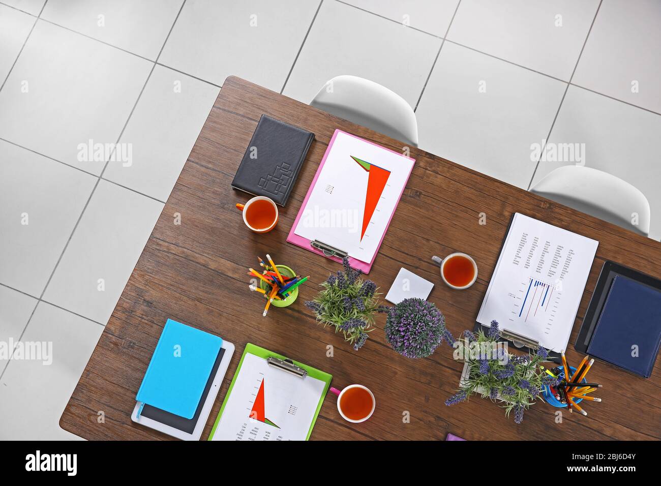 Office table for meetings, top view Stock Photo - Alamy