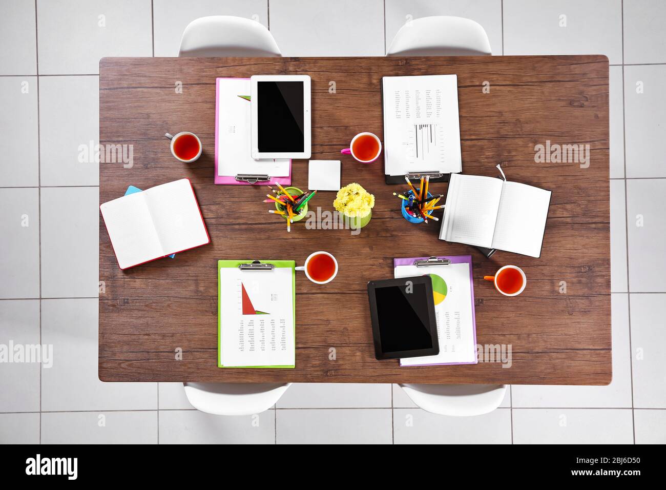 Office table for meetings, top view Stock Photo - Alamy