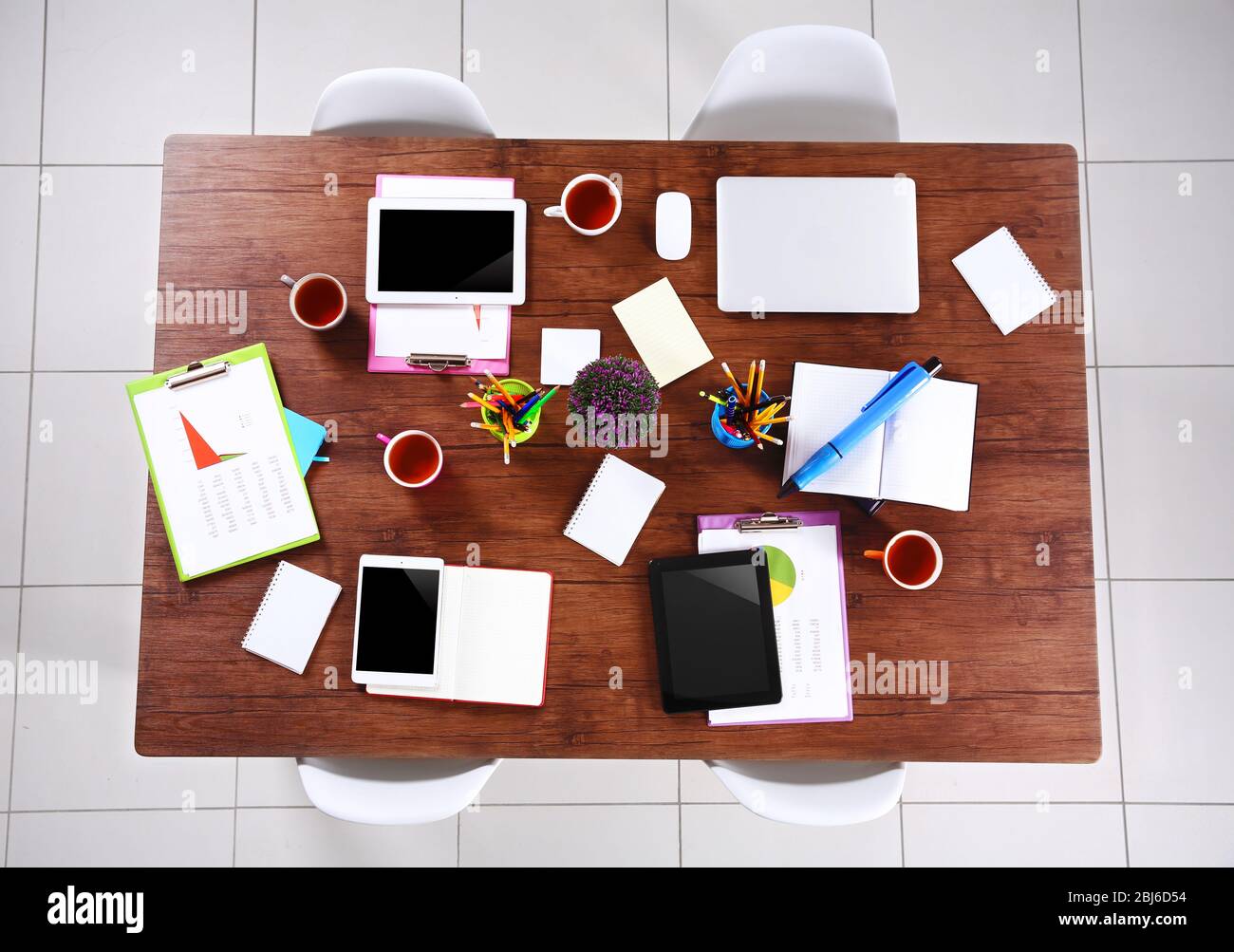 Office table for meetings, top view Stock Photo - Alamy