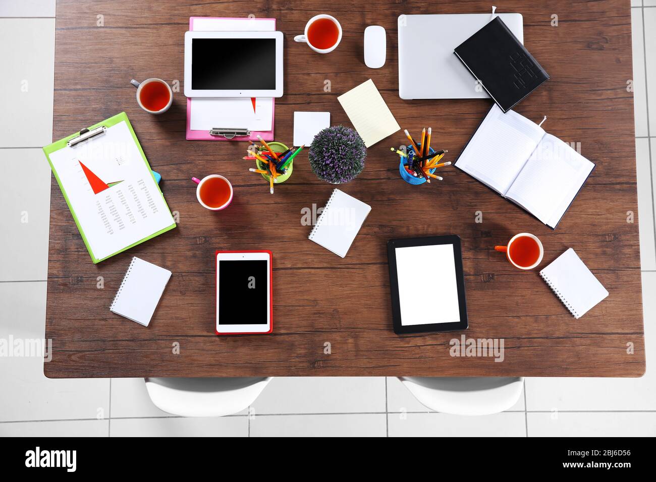 Office table for meetings, top view Stock Photo - Alamy