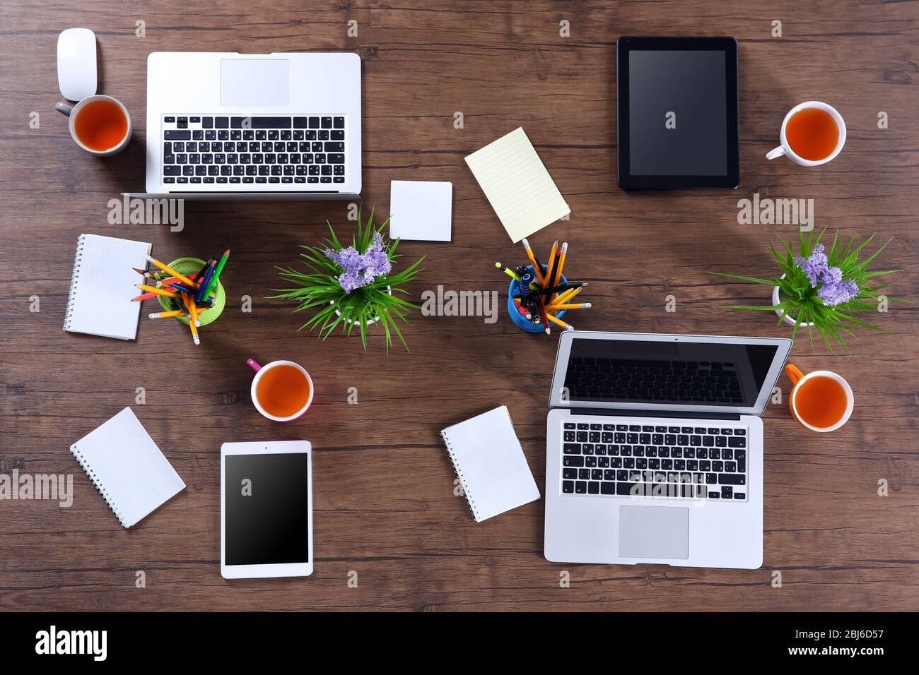 Office table for meetings, top view Stock Photo - Alamy