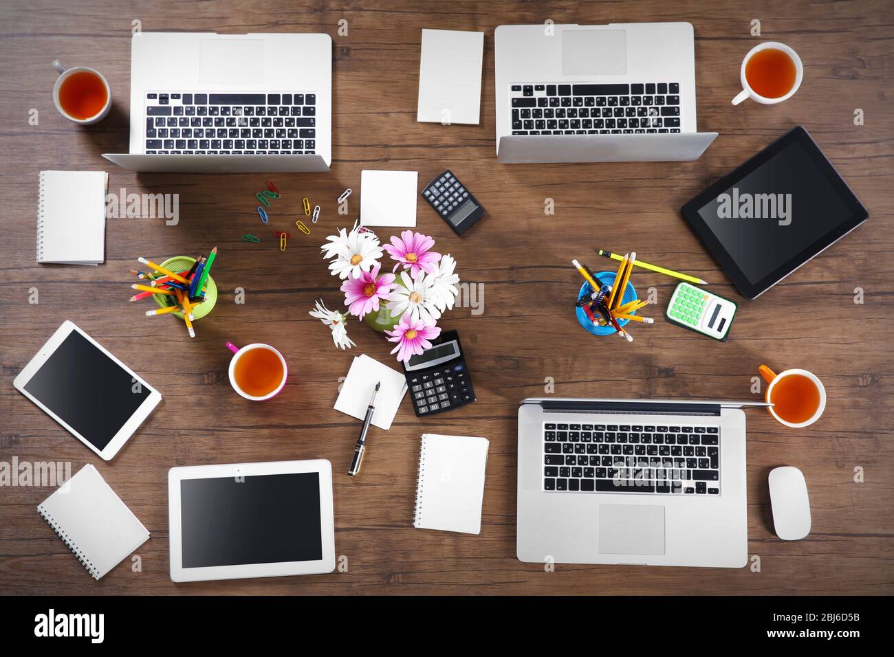 Office table for meetings, top view Stock Photo - Alamy