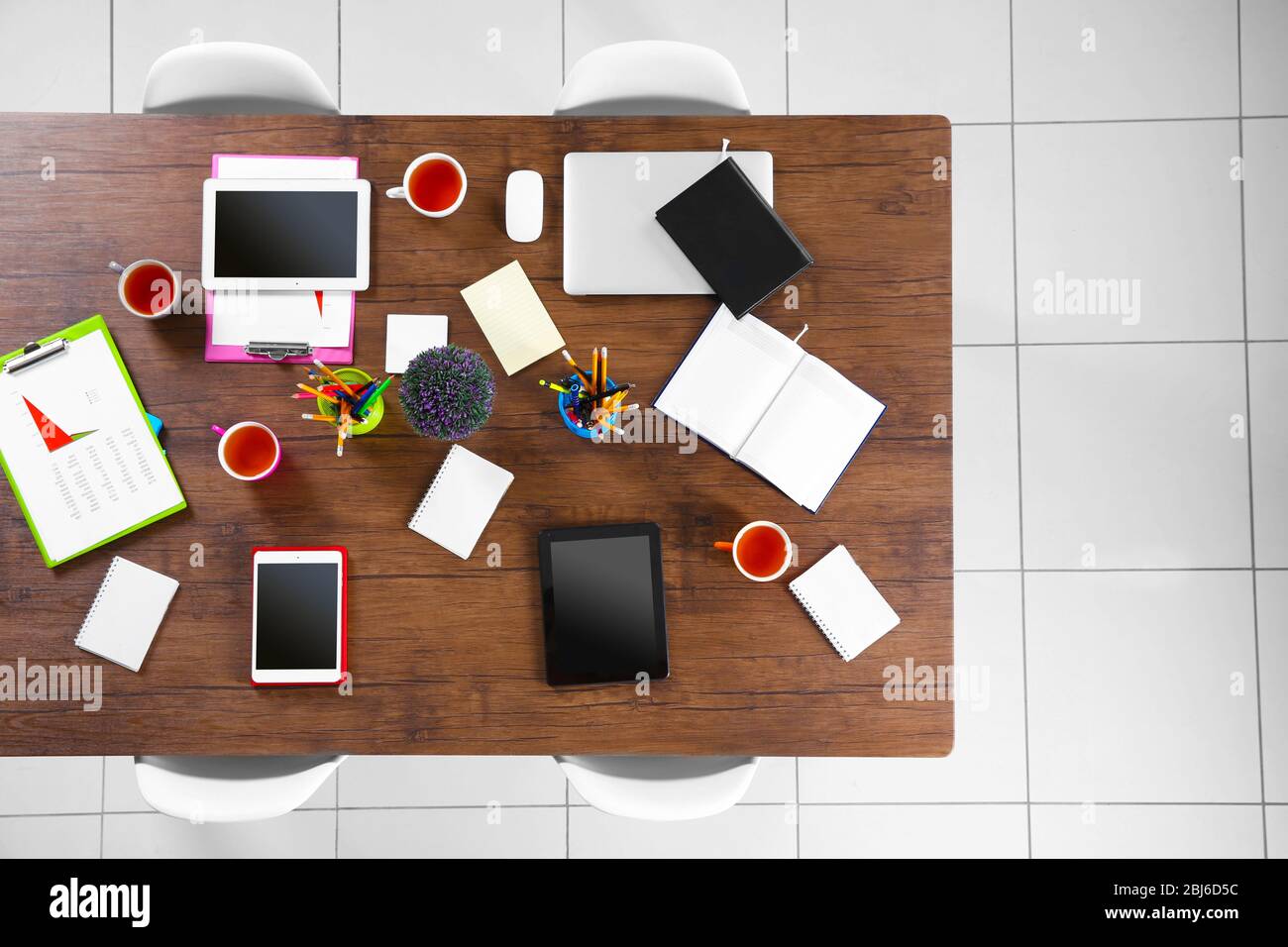 Office table for meetings, top view Stock Photo - Alamy