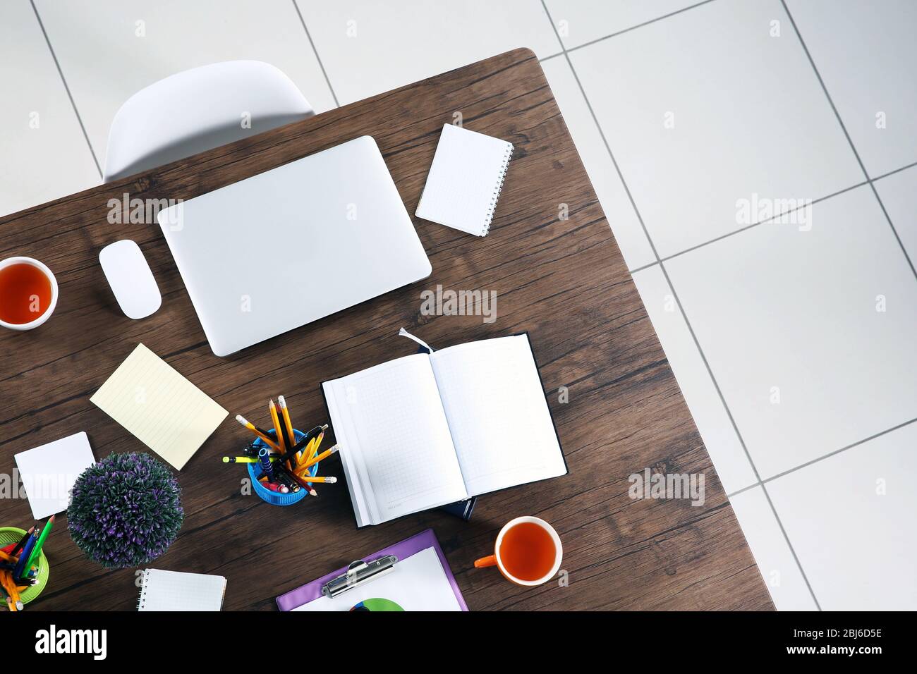 Office table for meetings, top view Stock Photo - Alamy