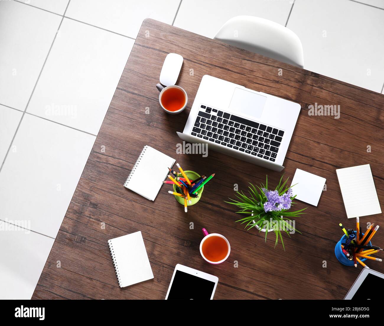Office table for meetings, top view Stock Photo - Alamy