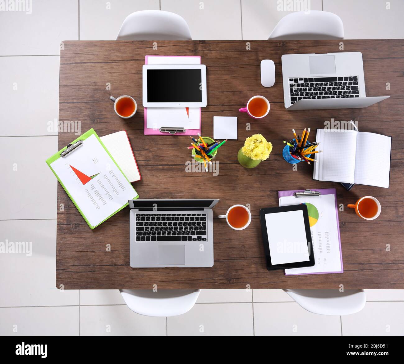 Office table for meetings, top view Stock Photo - Alamy