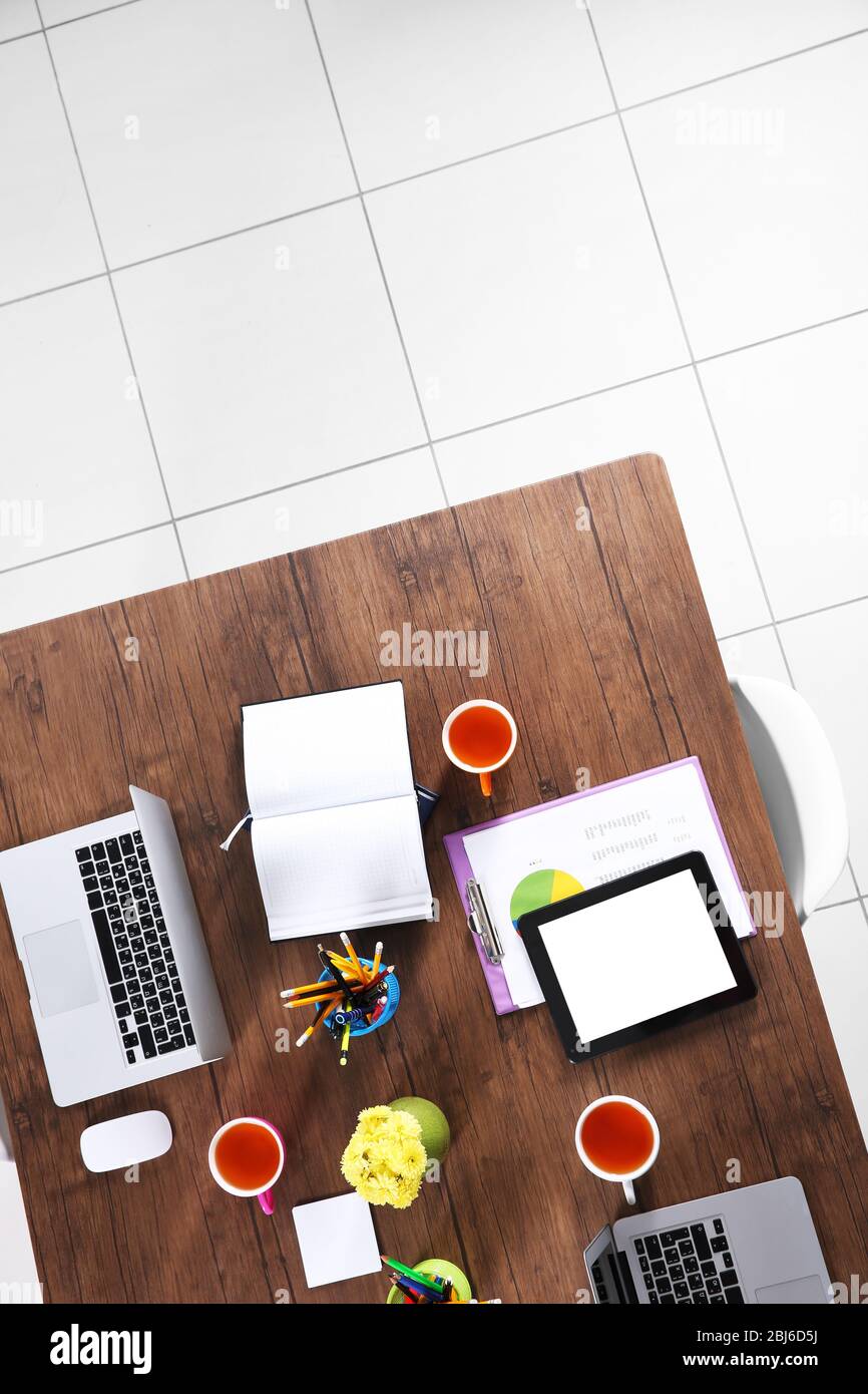 Office table for meetings, top view Stock Photo - Alamy