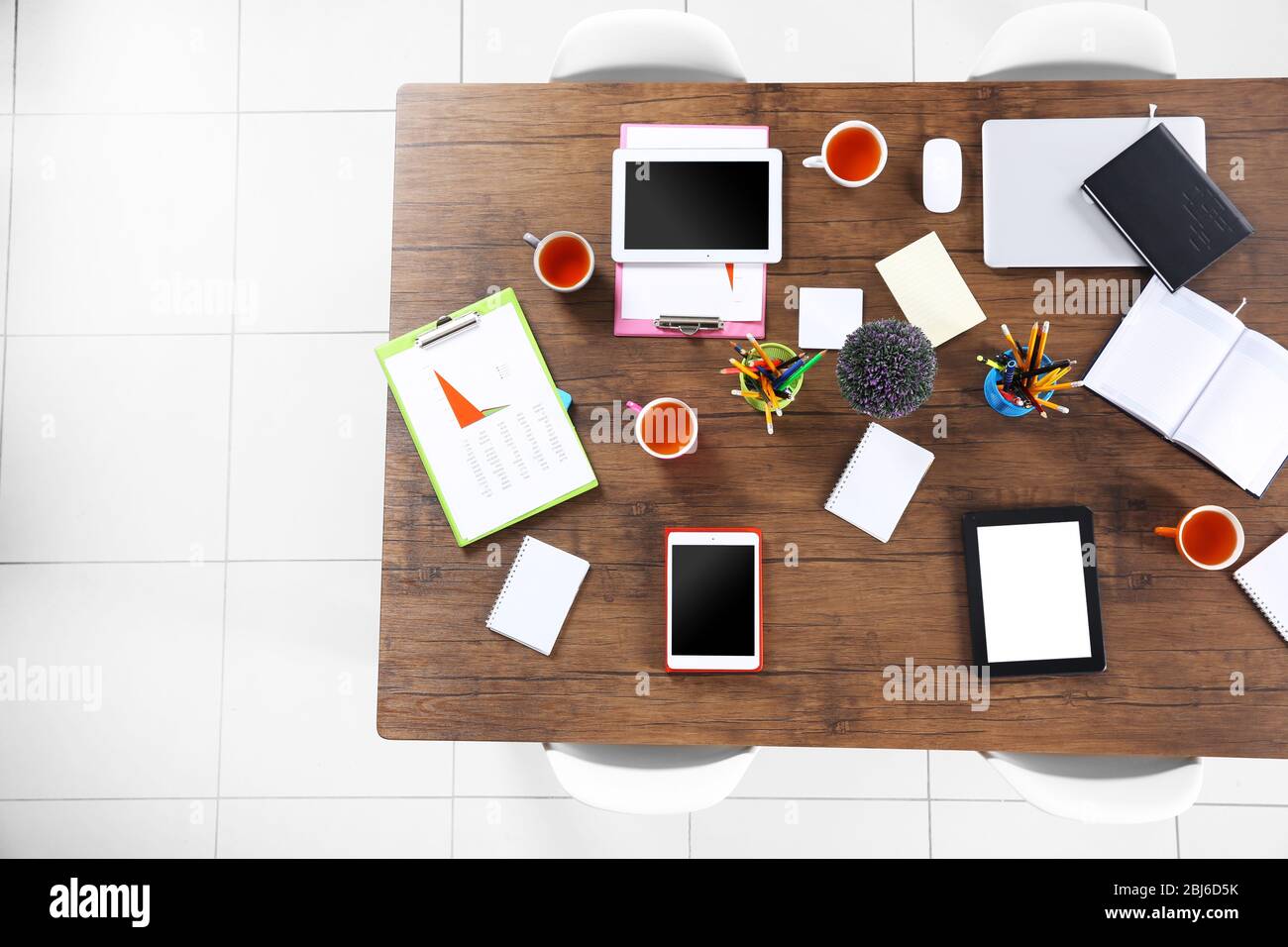 Office table for meetings, top view Stock Photo - Alamy