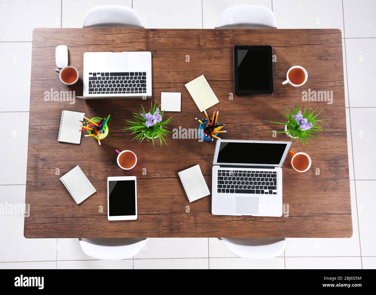 Office table for meetings, top view Stock Photo - Alamy