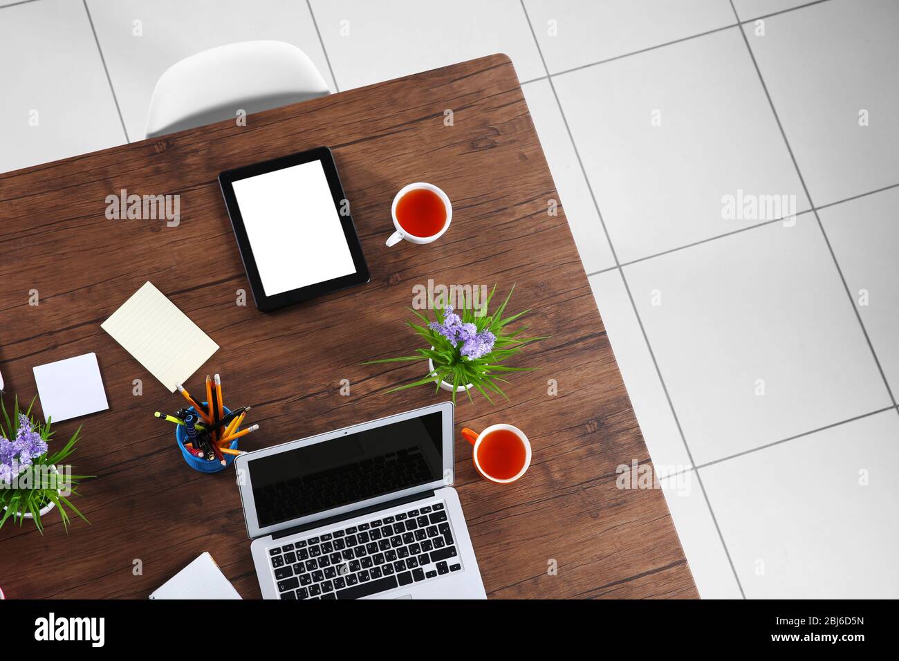 Office table for meetings, top view Stock Photo - Alamy