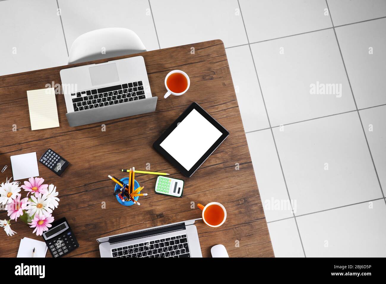 Office table for meetings, top view Stock Photo - Alamy