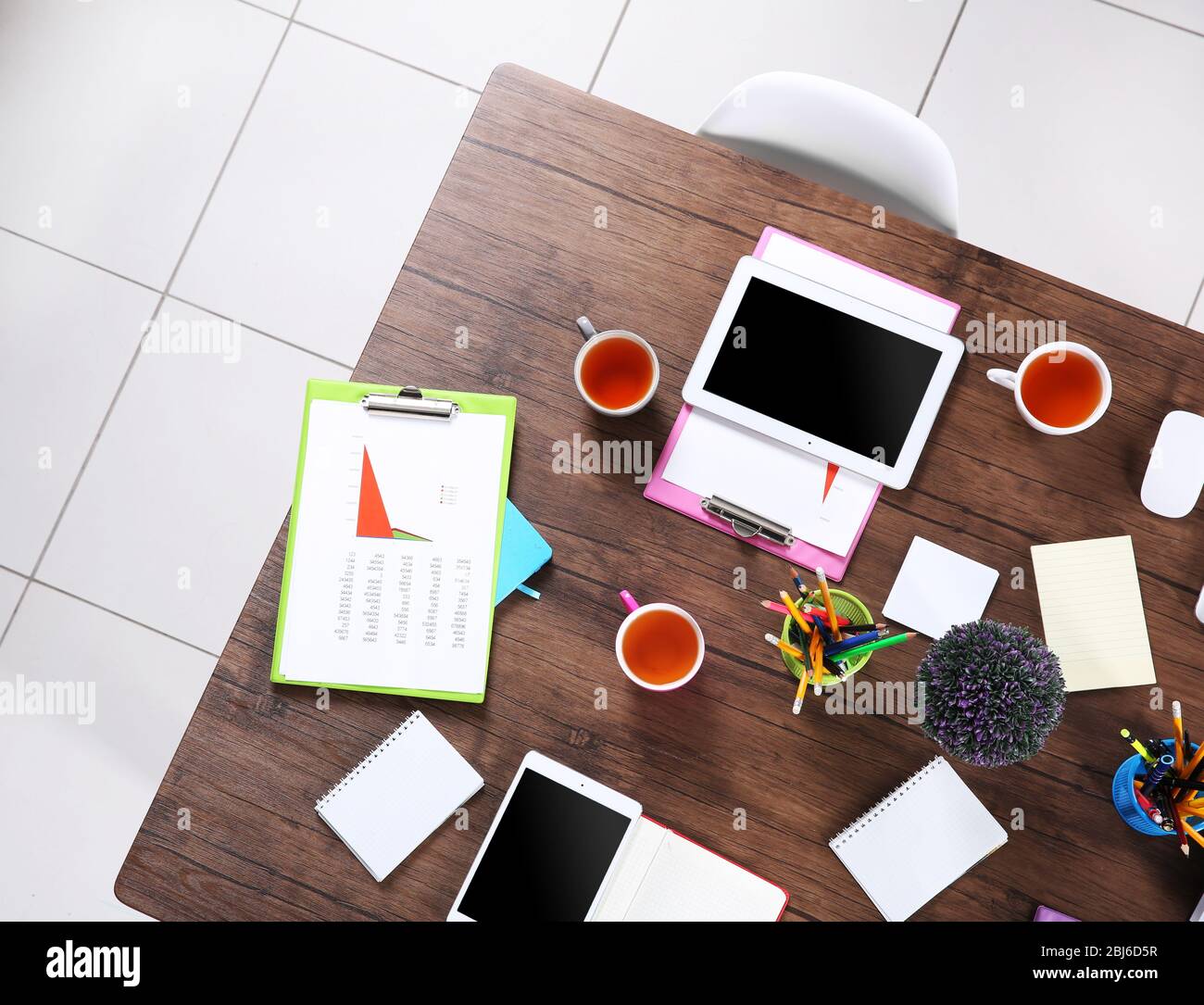 Office table for meetings, top view Stock Photo - Alamy
