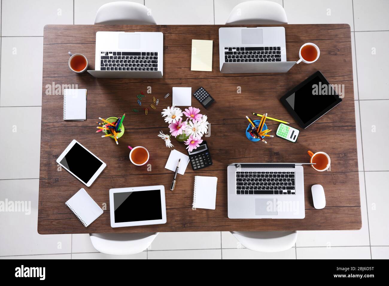Office table for meetings, top view Stock Photo - Alamy