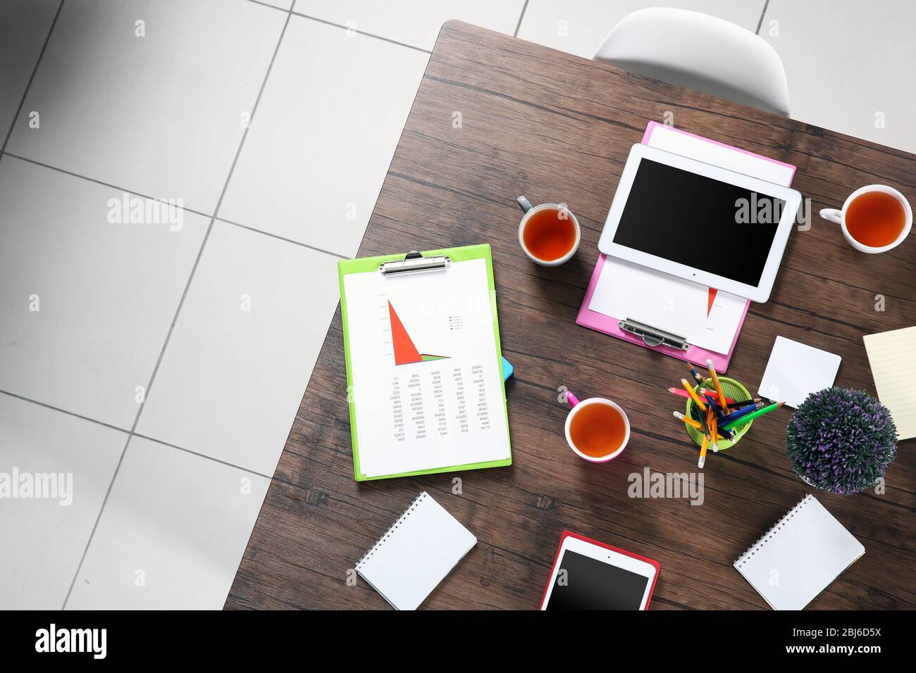 Office table for meetings, top view Stock Photo - Alamy