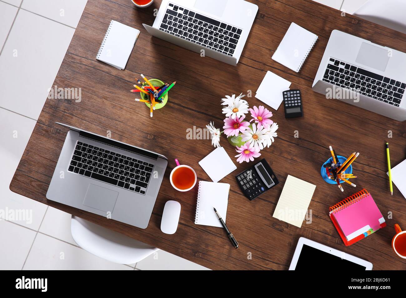 Office table for meetings, top view Stock Photo - Alamy