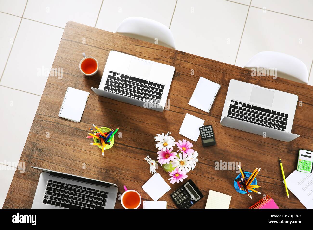 Office table for meetings, top view Stock Photo - Alamy