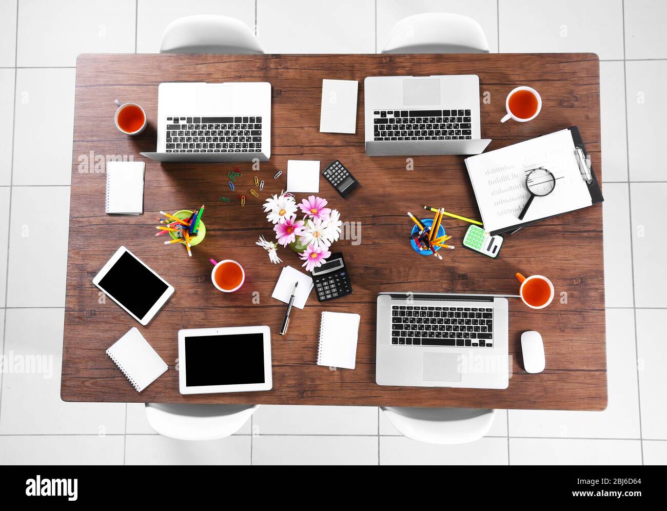 Office table for meetings, top view Stock Photo - Alamy