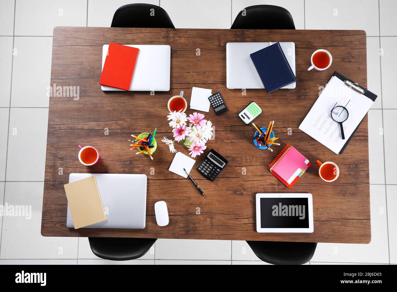Office table for meetings, top view Stock Photo - Alamy