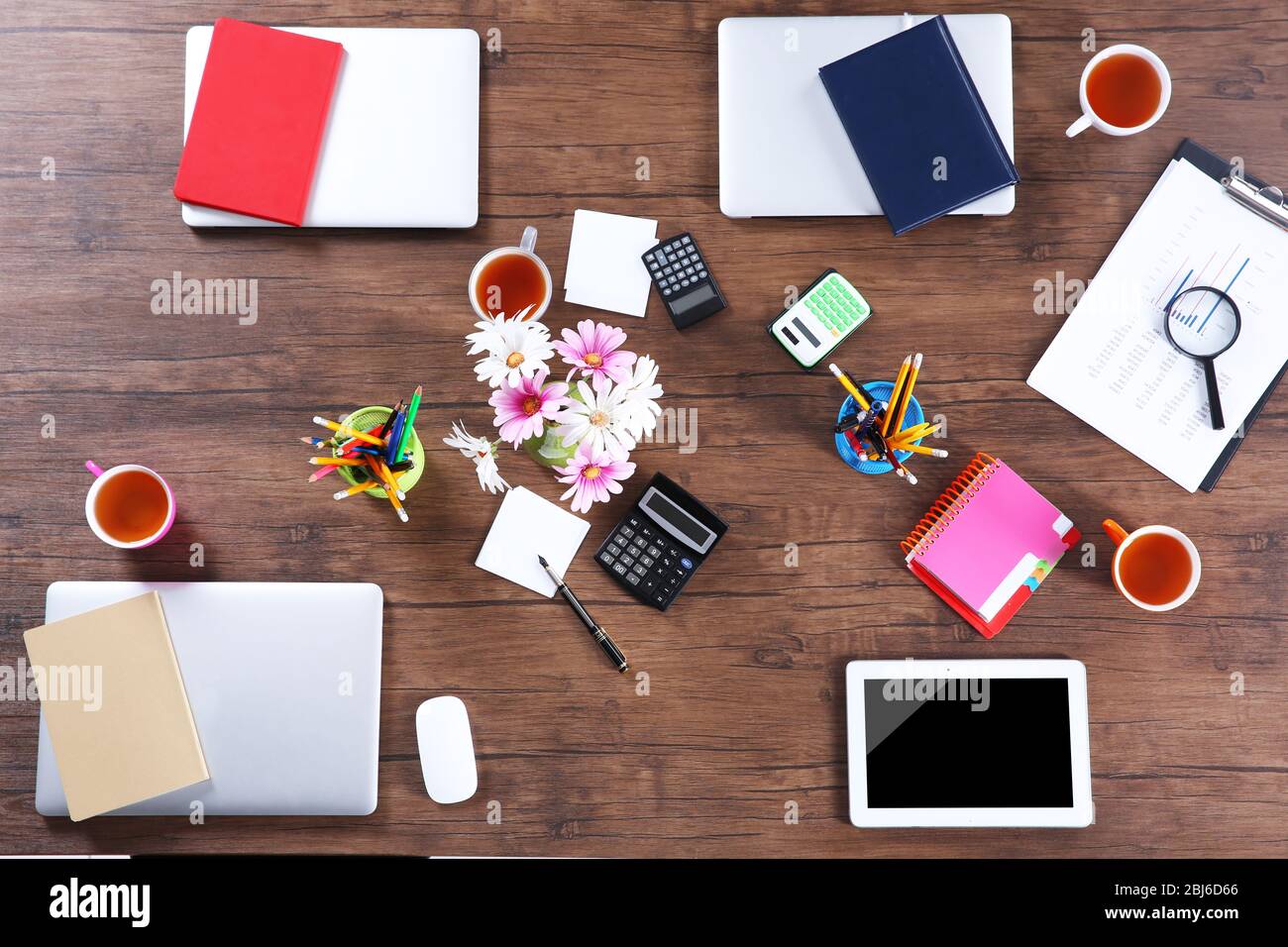Office table for meetings, top view Stock Photo - Alamy