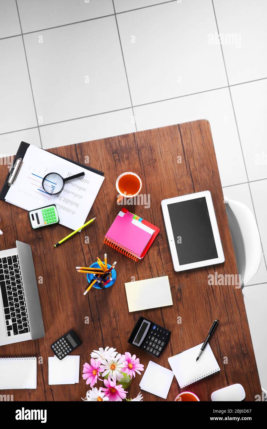 Office table for meetings, top view Stock Photo - Alamy