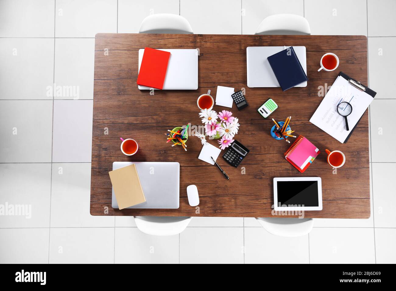 Office table for meetings, top view Stock Photo - Alamy