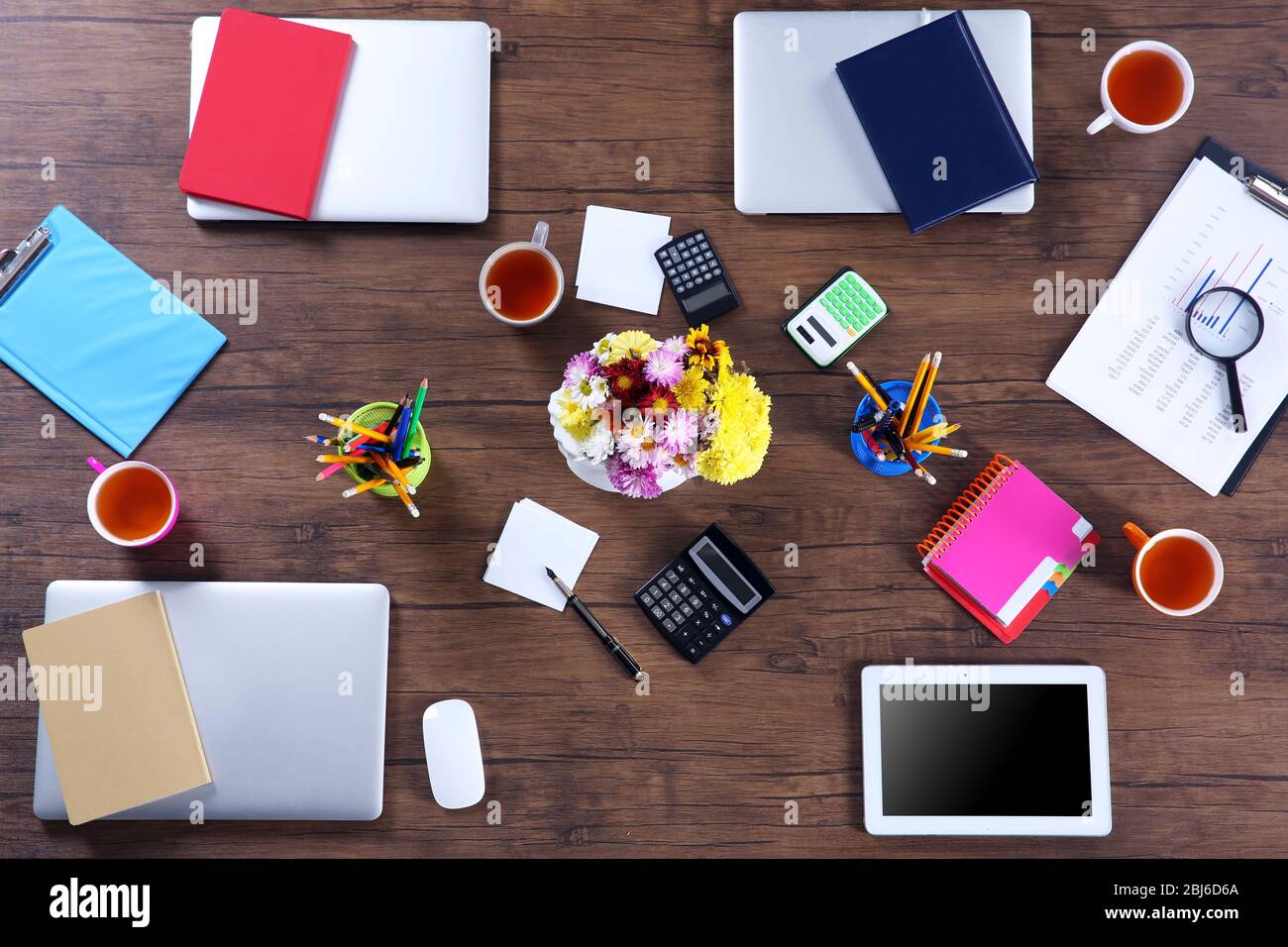 Office table for meetings, top view Stock Photo - Alamy