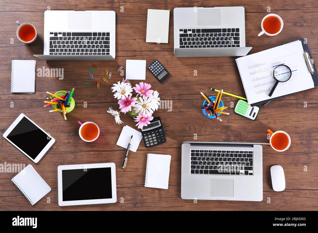 Office table for meetings, top view Stock Photo - Alamy