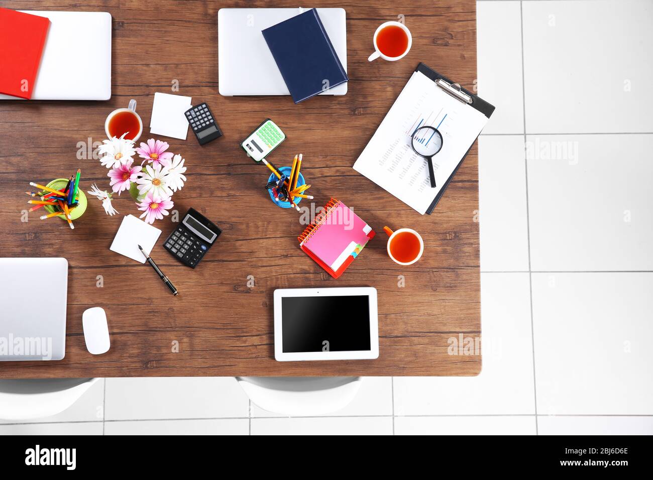 Office table for meetings, top view Stock Photo - Alamy