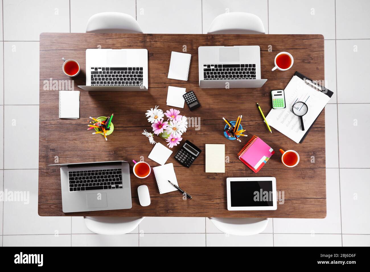 Office table for meetings, top view Stock Photo - Alamy