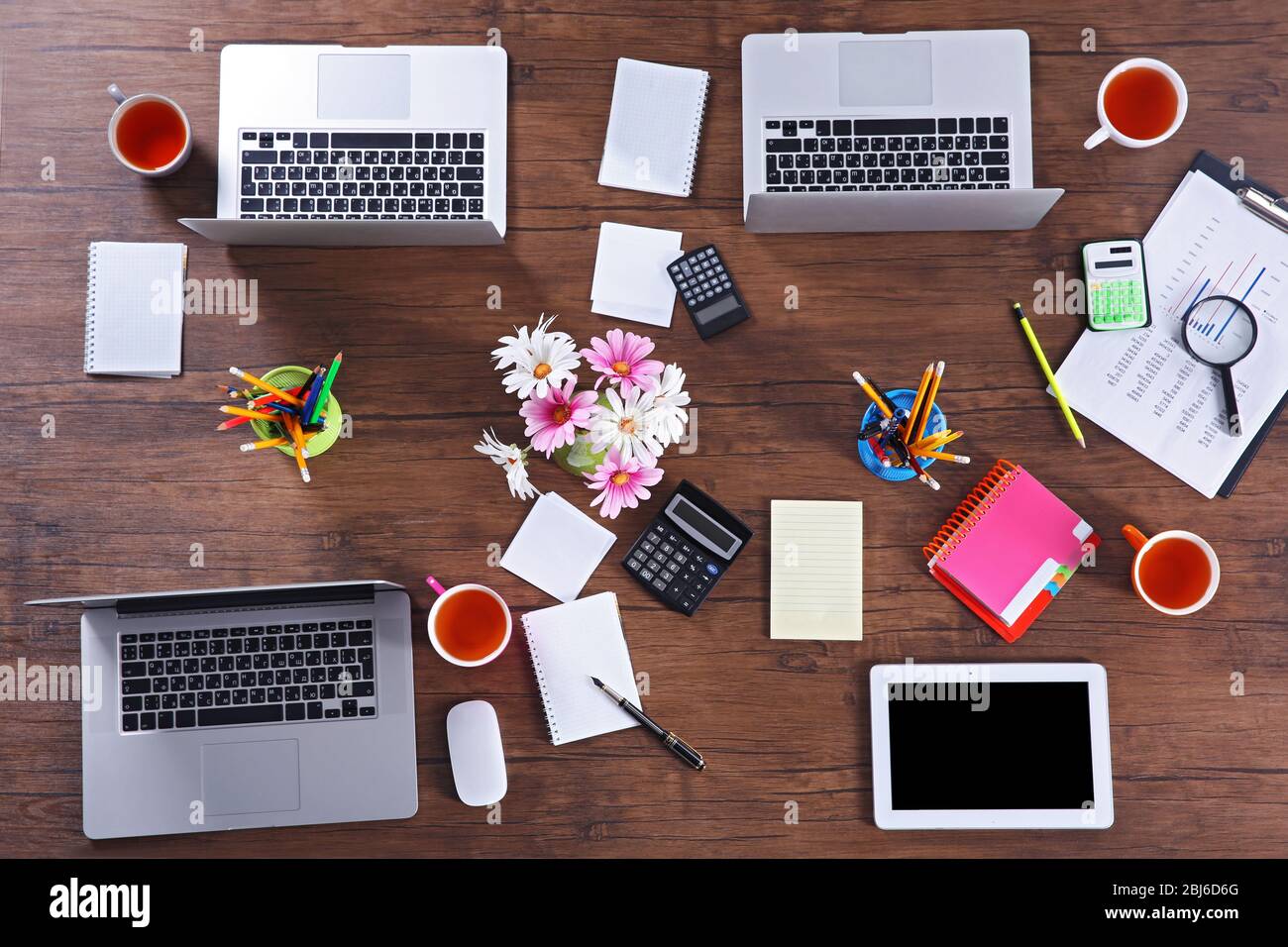 Office table for meetings, top view Stock Photo - Alamy