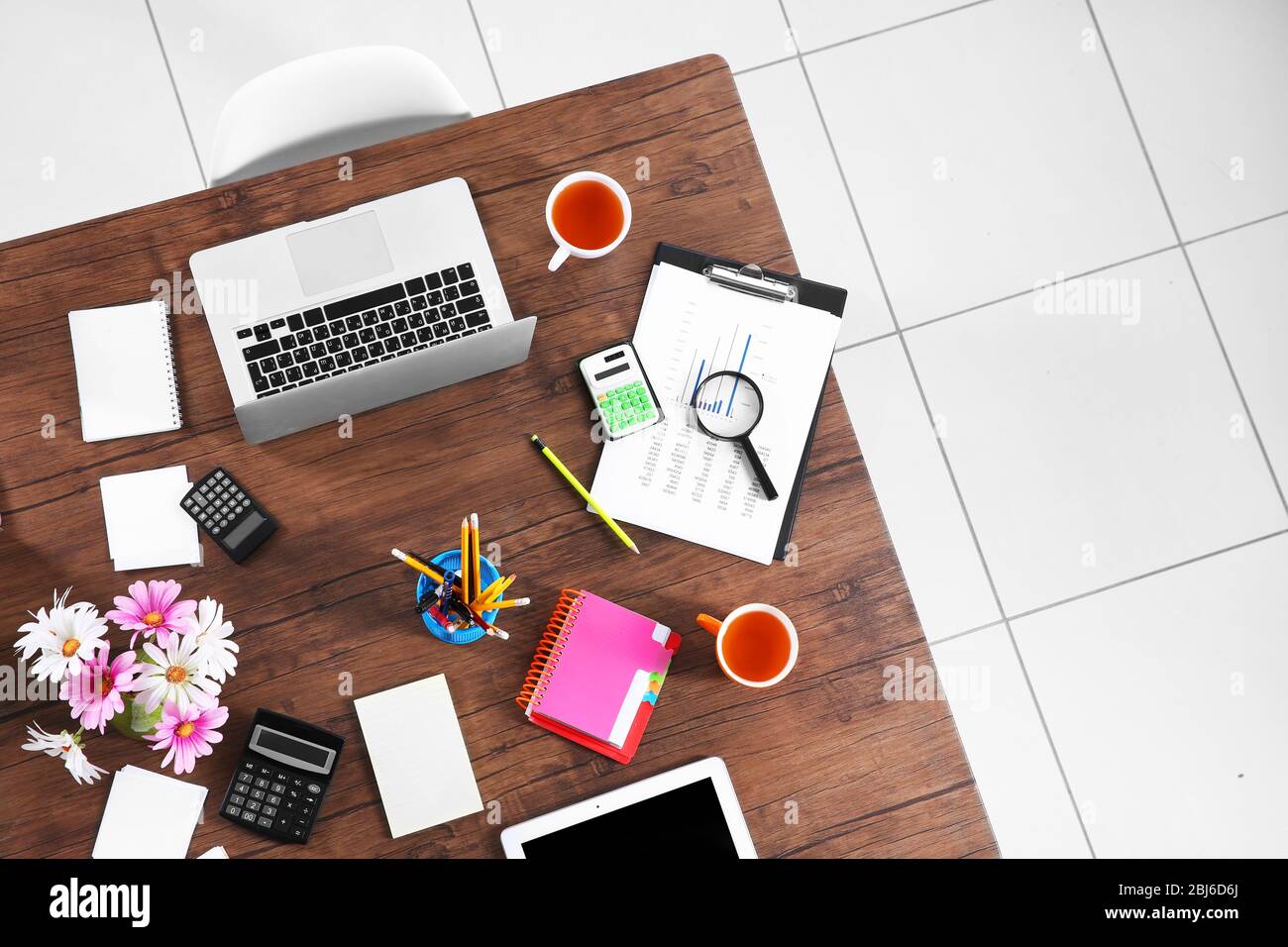 Office table for meetings, top view Stock Photo - Alamy