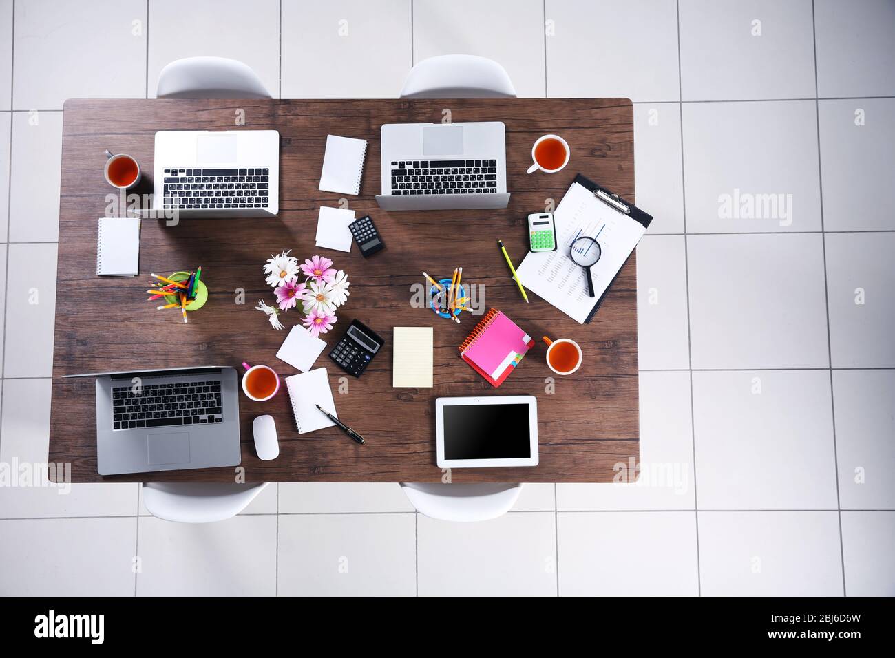 Office table for meetings, top view Stock Photo - Alamy