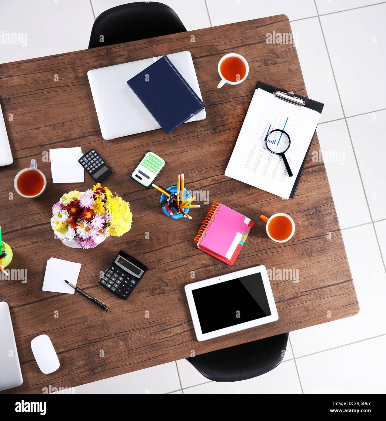 Office table for meetings, top view Stock Photo - Alamy