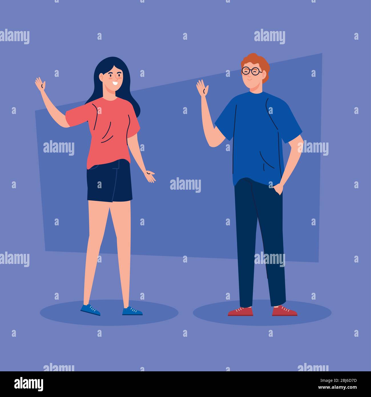 young couple togethers waving avatar character Stock Vector Image & Art ...