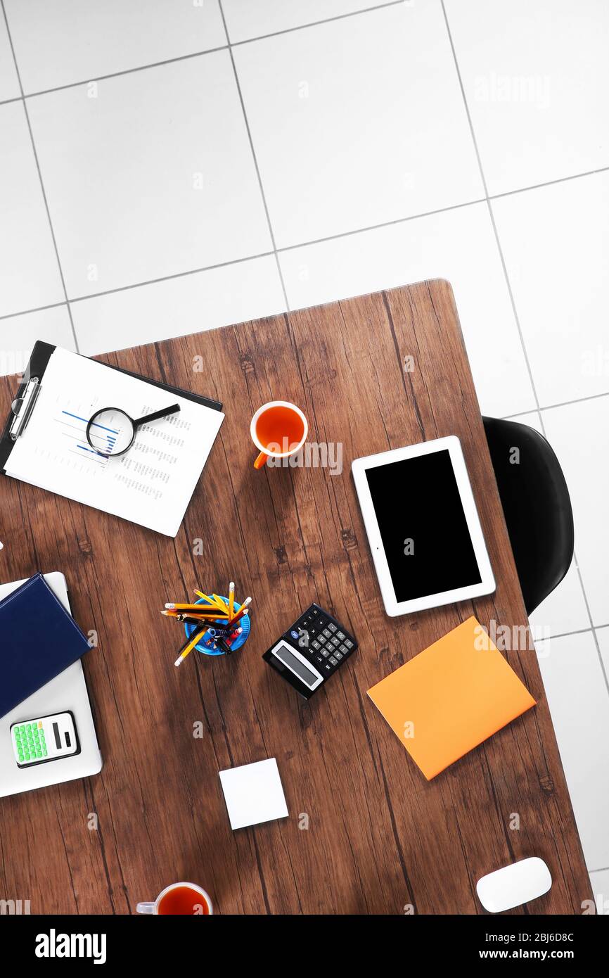 Office table for meetings, top view Stock Photo - Alamy