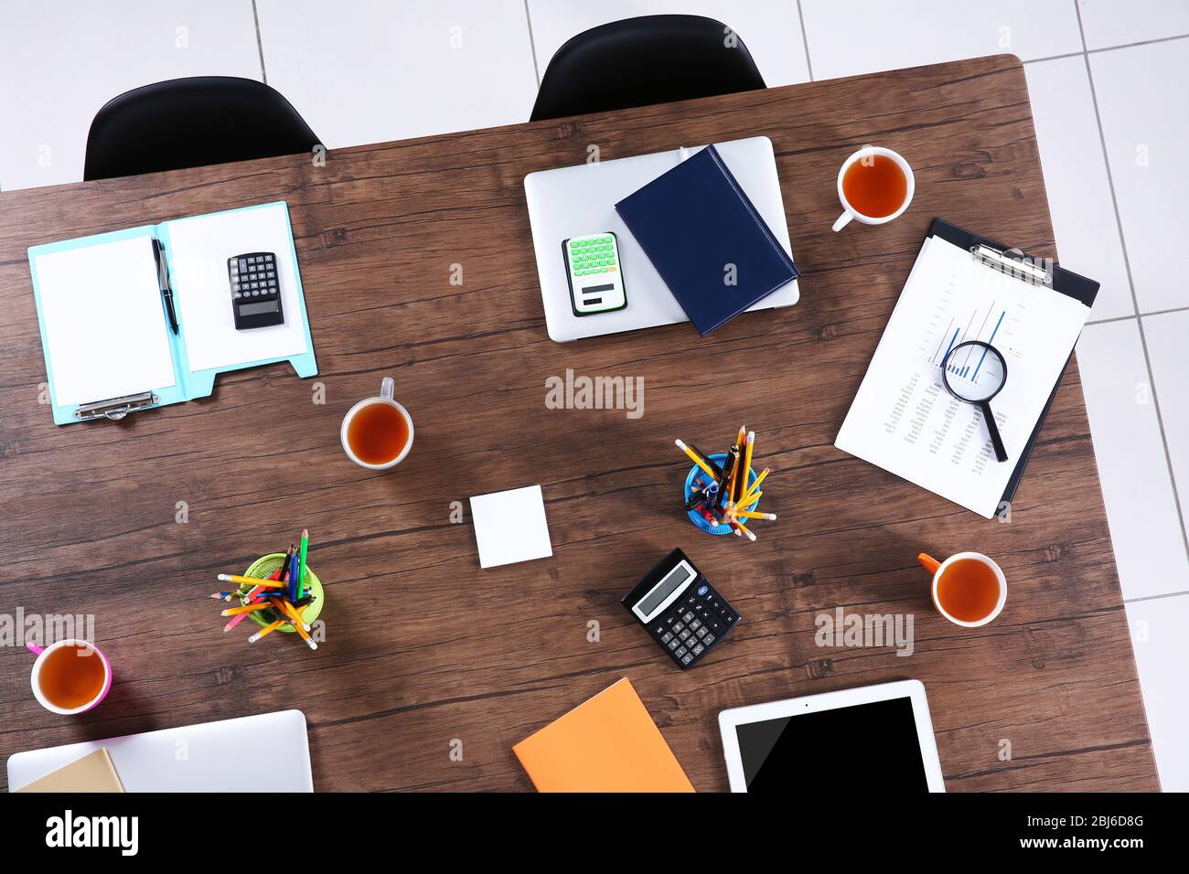 Office table for meetings, top view Stock Photo - Alamy