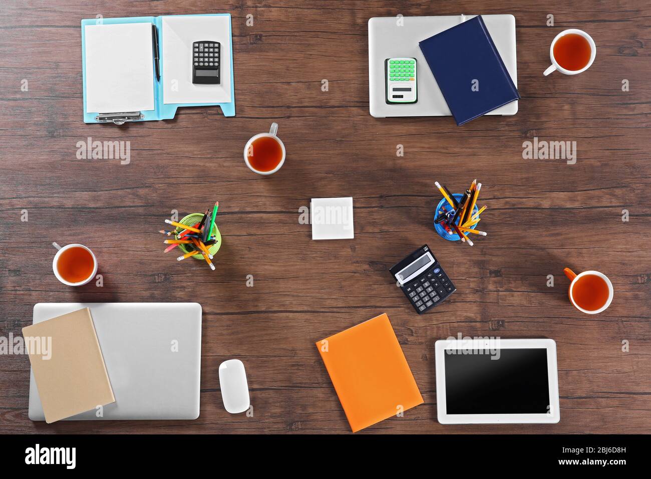 Office table for meetings, top view Stock Photo - Alamy