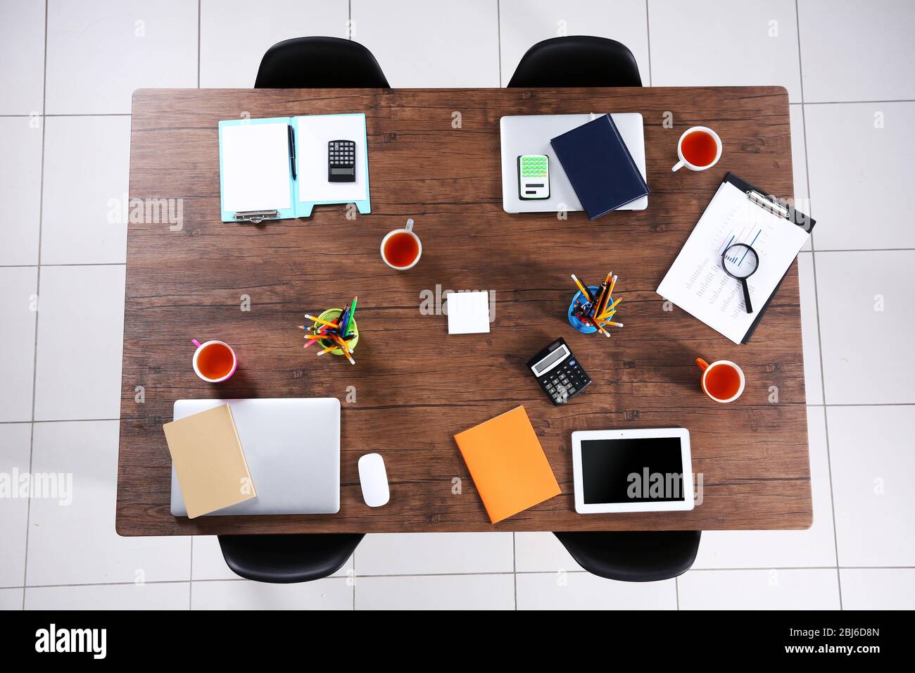 Office table for meetings, top view Stock Photo - Alamy