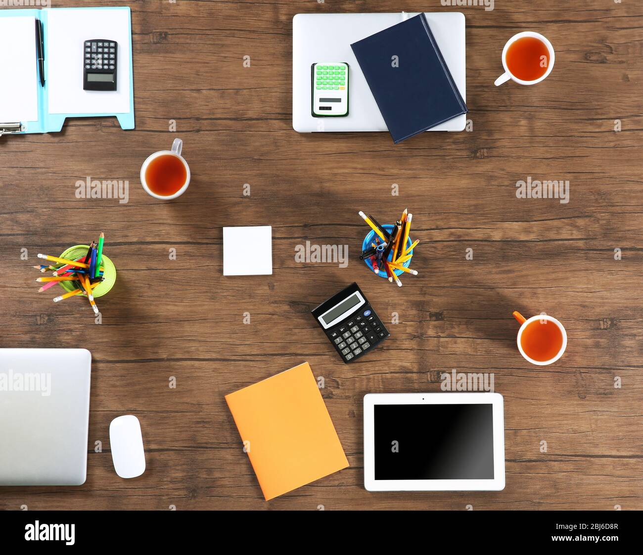 Office table for meetings, top view Stock Photo - Alamy