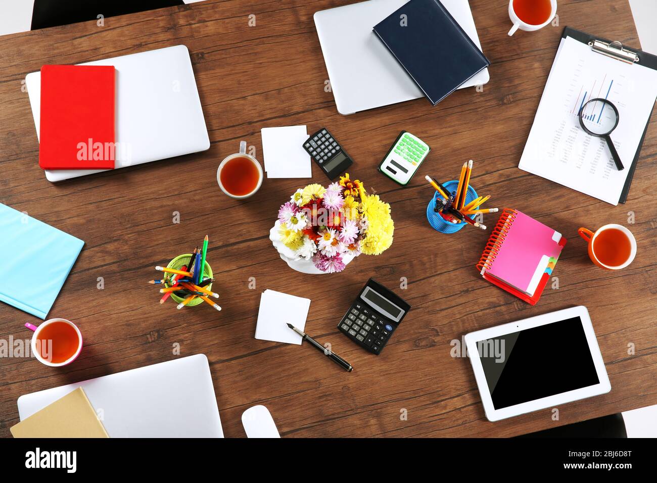 Office table for meetings, top view Stock Photo - Alamy