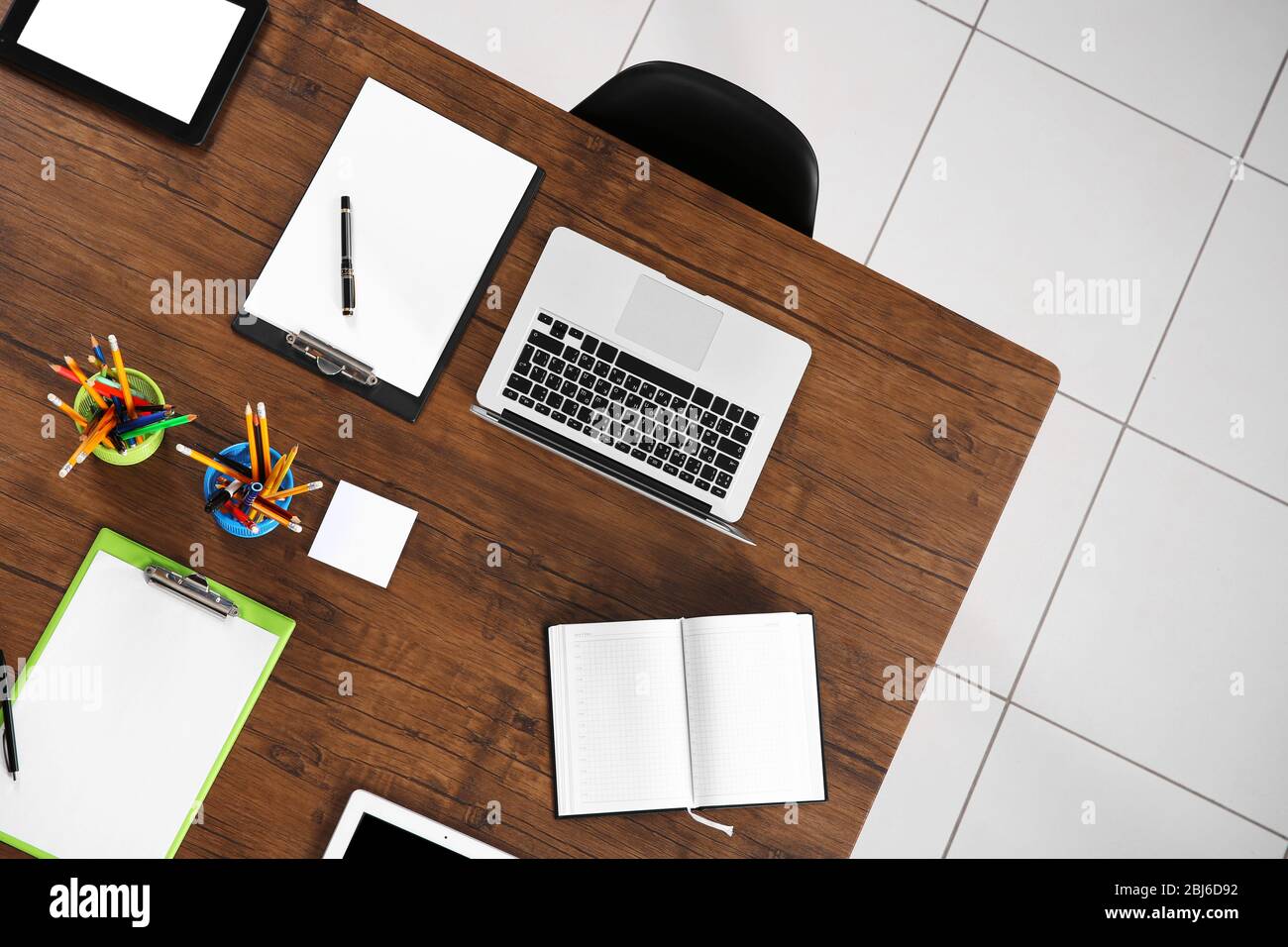 Office table for meetings, top view Stock Photo - Alamy